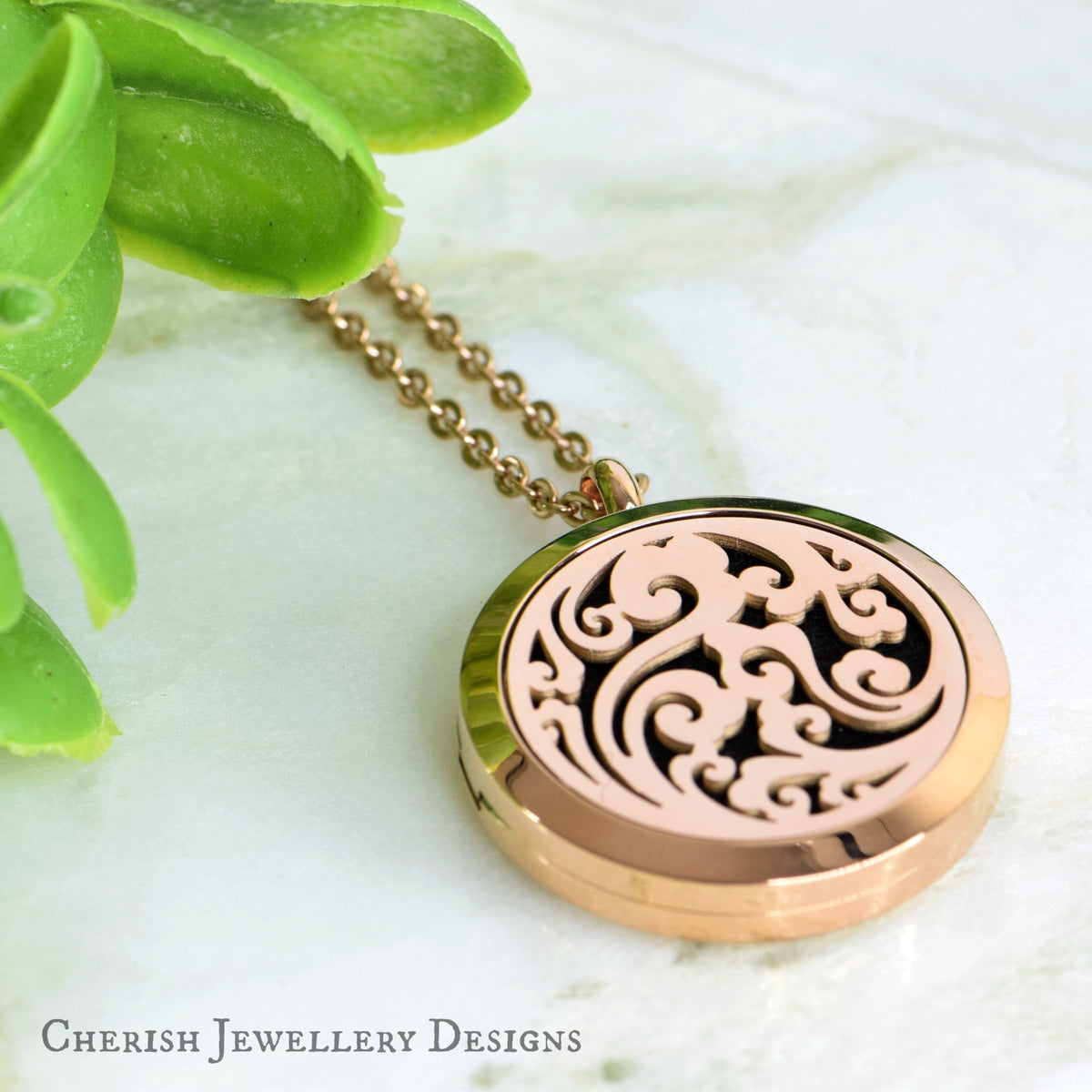 Rose Gold Filigree Aroma Pendant – Cherish Jewellery Designs